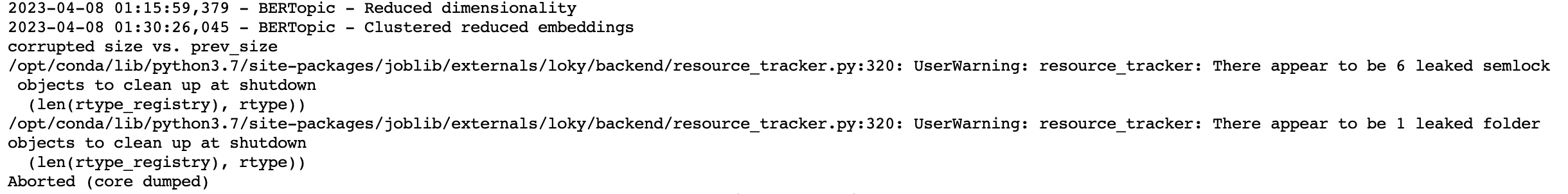 corrupted size vs. prev_size error while running BERTopic · Issue #1172 · MaartenGr/BERTopic ...
