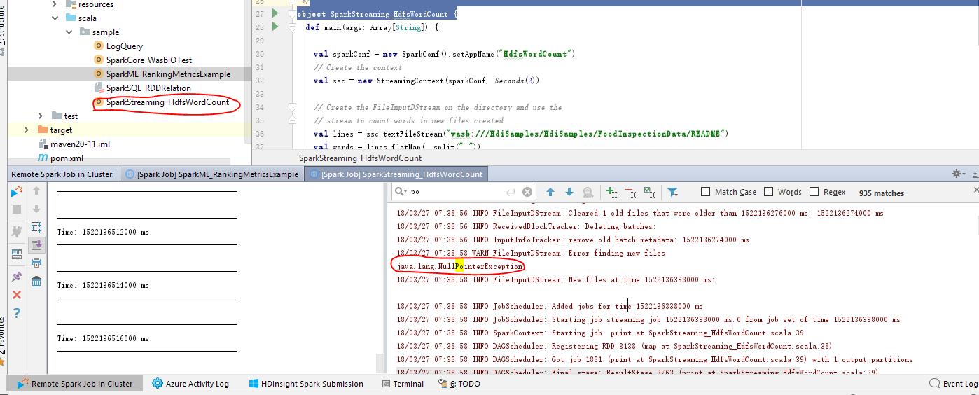 [IntelliJ][Spark][Sample][local][Streaming]Warning pop up when using file"SparkStreaming ...