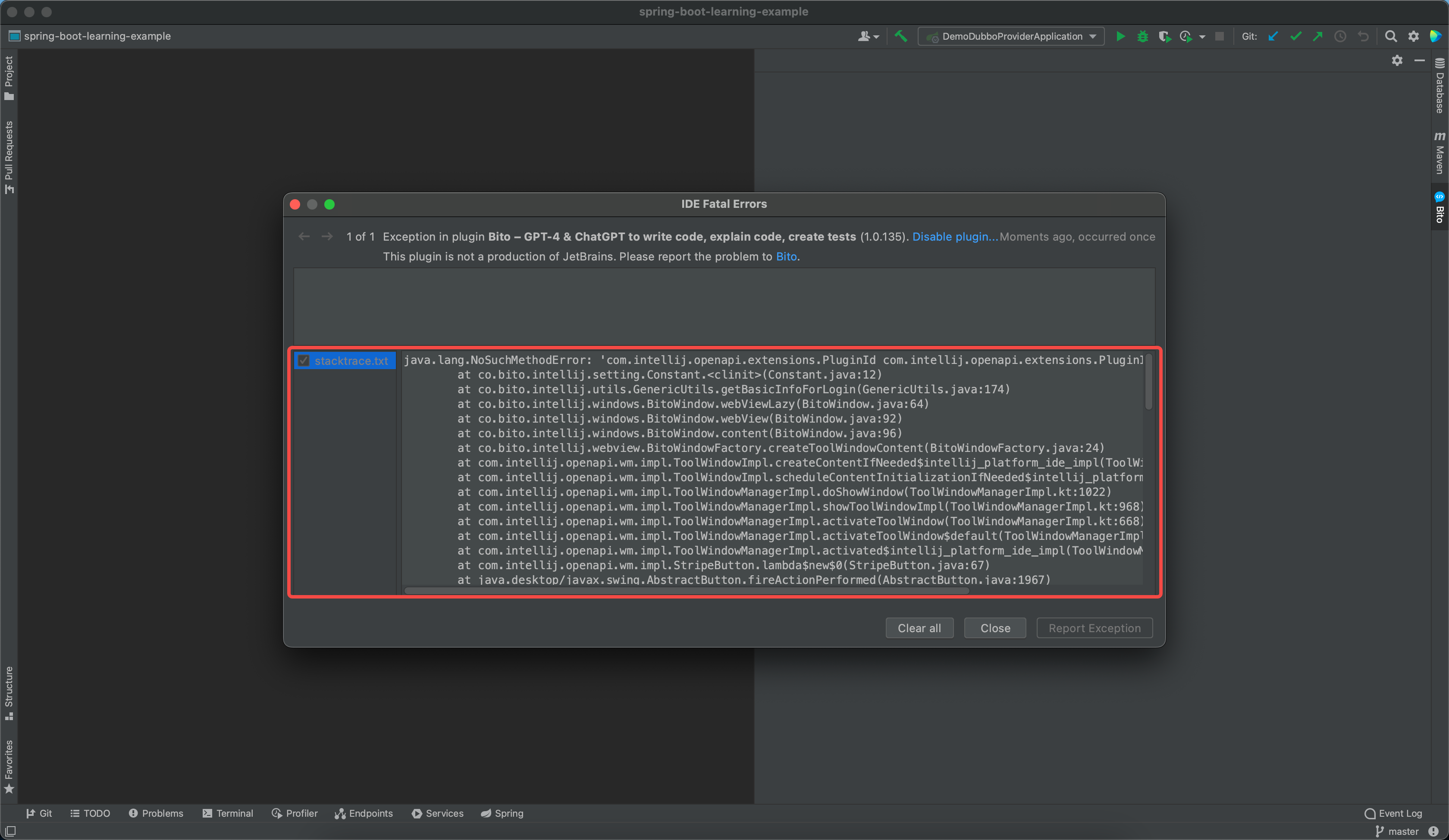 IDEA开发者工具BITO插件更新后报错 · Issue #52 · gitbito/bitoai · GitHub IDEA开发者工具BITO插件更新后报错 · Issue #52 · gitbito/bitoai · GitHub