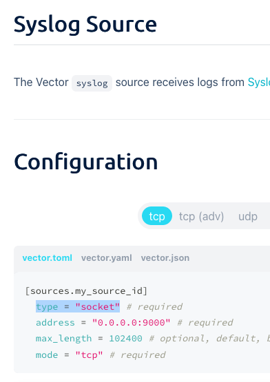 Docs Syslog Source References `type Socket` · Issue 5483 · Vectordotdevvector · Github