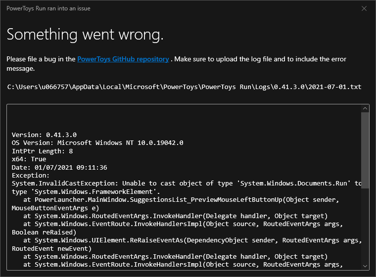 PowerToys Run ran into an issue · Issue #12065 · microsoft/PowerToys ...