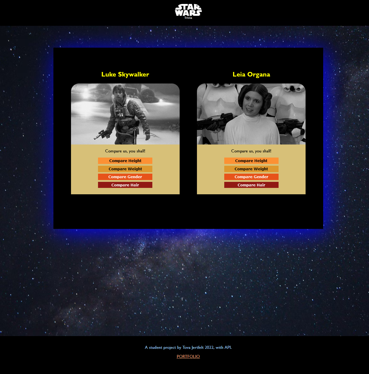 GitHub - jertfelt/starwars-api: Javascript: Fetch API and compare the different objects with ...