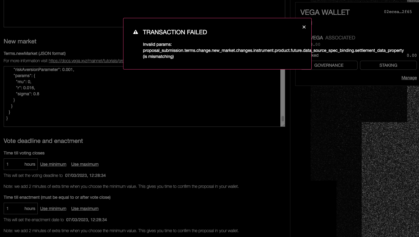 Governance - Invalid params error not wrapped around error window · Issue #3111 · vegaprotocol ...