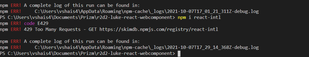 429 Too Many Requests - GET https://skimdb.npmjs.com/registry/react-intl · Issue #3206 ...