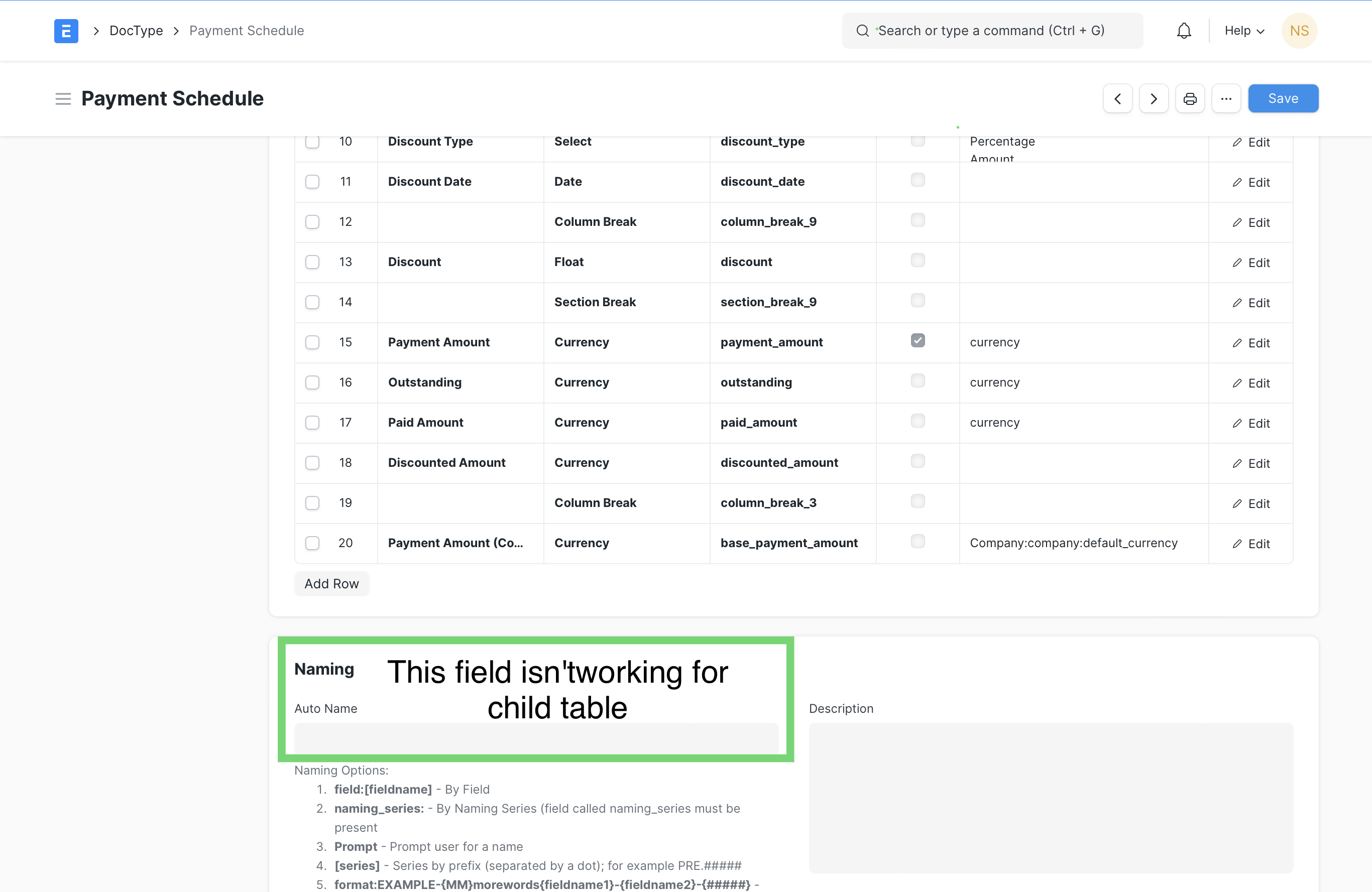 Child table auto name is not working ( version-13 ). · Issue #13940 ...