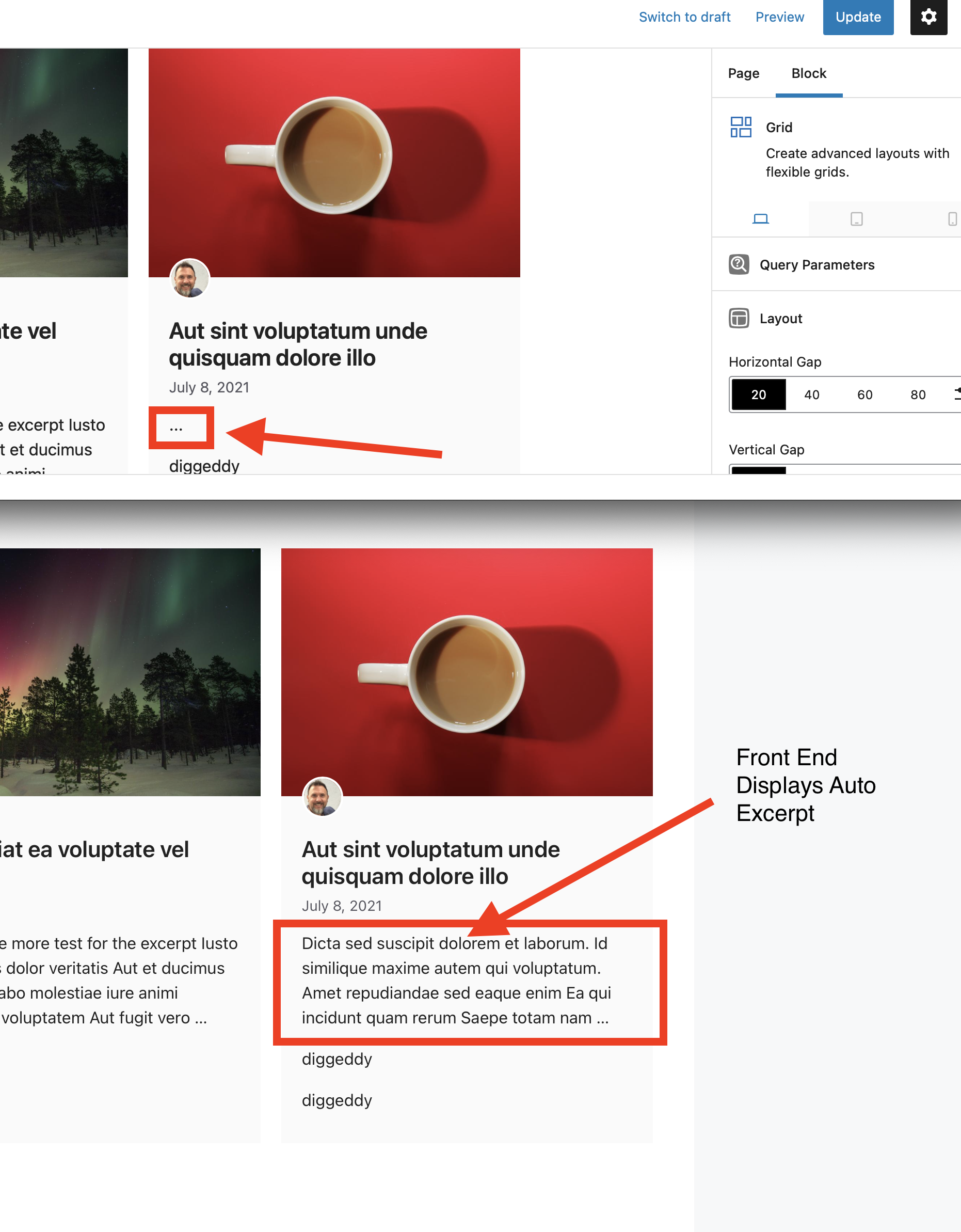 Query Loop - Headline Excerpt Front End more forgiving than editor preview. · Issue #328 ...