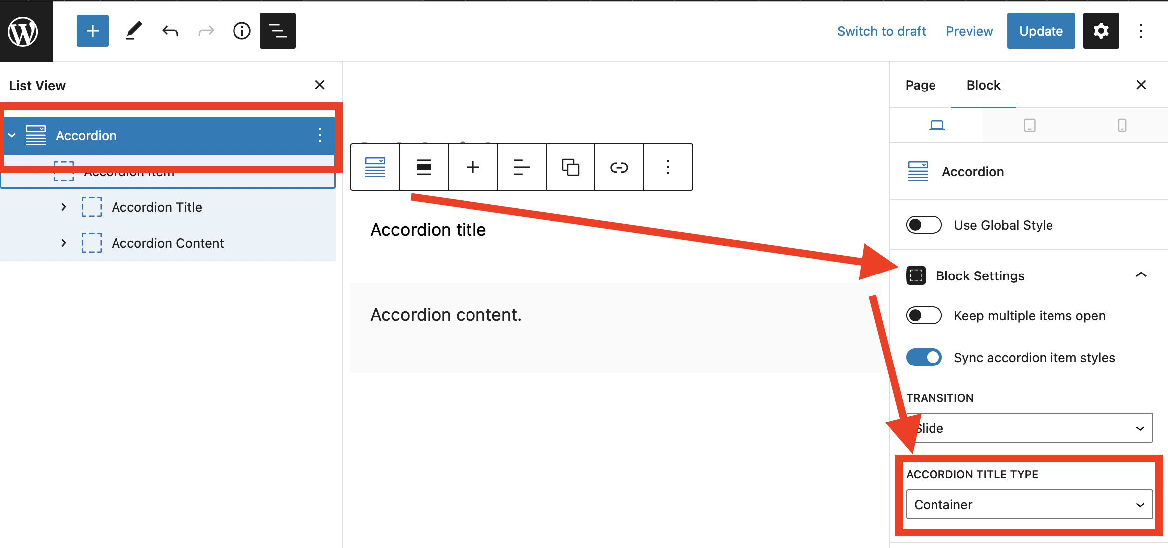 GB 1.7 Place Accordion Title within a container · Issue #864 · tomusborne/generateblocks · GitHub