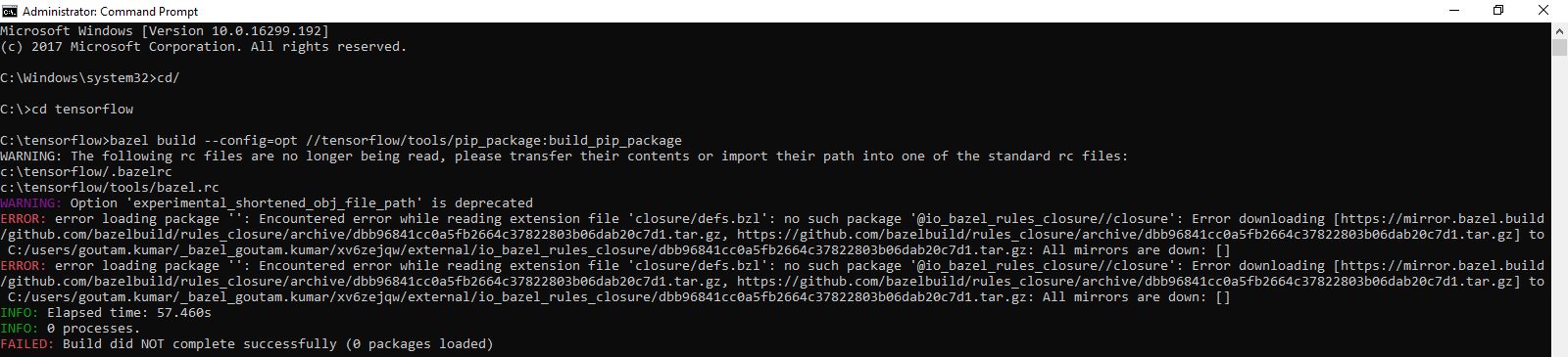 bazel build on windows10 failed · Issue #23674 · tensorflow/tensorflow · GitHub