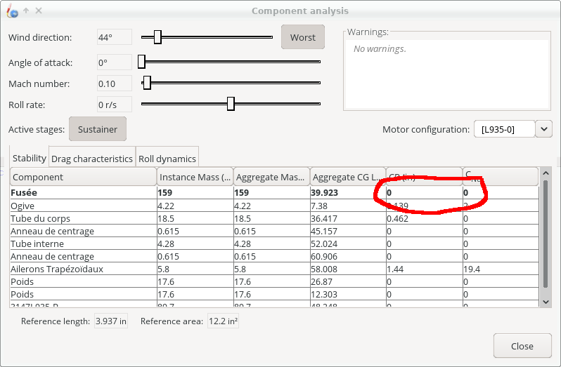 Component Analysis Displays Incorrect Cp And Cna For Entire Rocket 