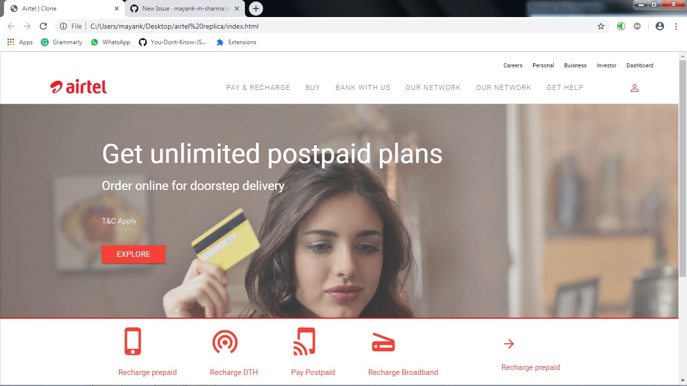 GitHub - mayank-m-sharma/airtel-replica: Airtel website's clone, based on Materialize css