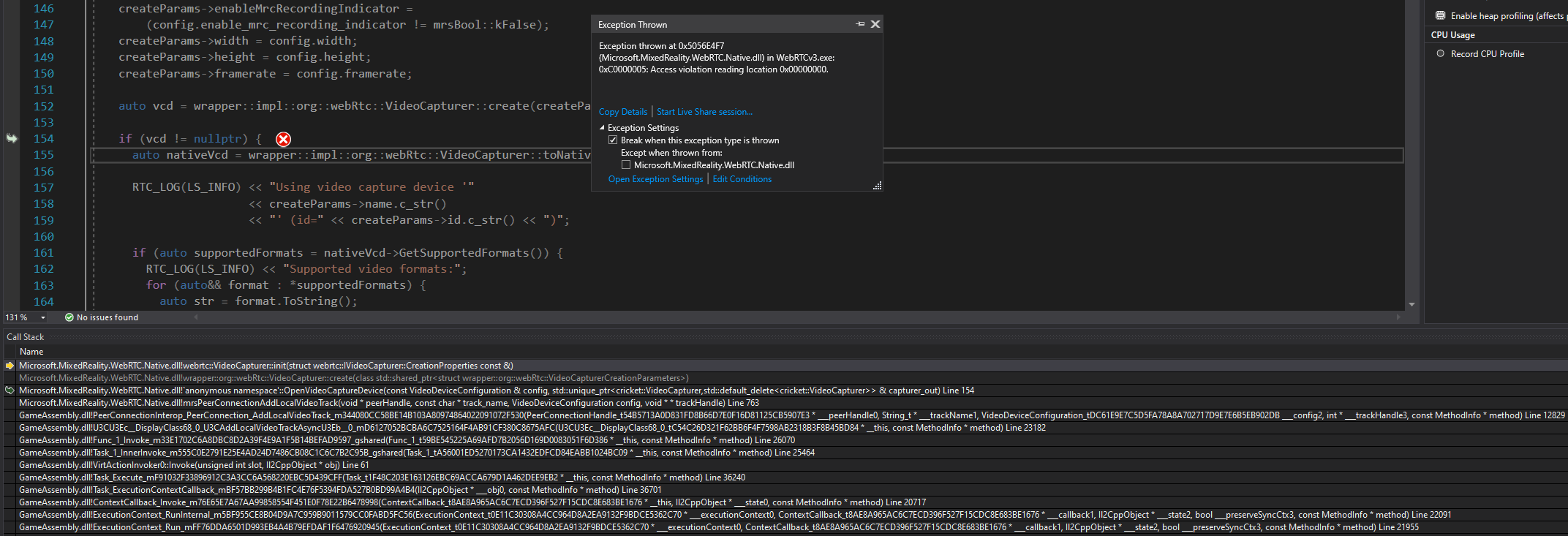 Crashes sometimes when initializing a new Peer Connection · Issue #131 · microsoft/MixedReality ...