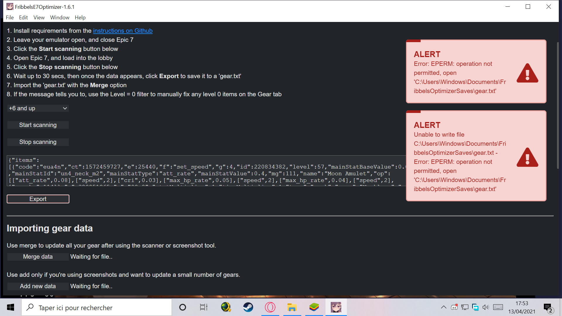 Cannot export gear.txt · Issue #74 · fribbels/Fribbels-Epic-7-Optimizer · GitHub