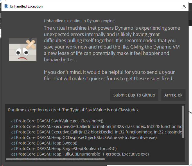 Dynamo Unhandled Exception is not Handled by Dynamo · Issue #10771 · DynamoDS/Dynamo · GitHub