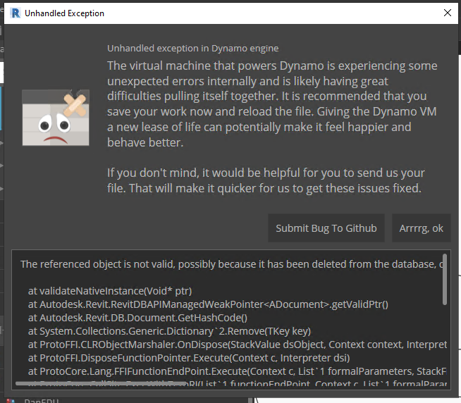 Dynamo Unhandled Exception is not Handled by Dynamo · Issue #10771 · DynamoDS/Dynamo · GitHub