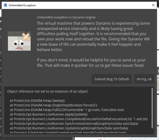 Dynamo Unhandled Exception is not Handled by Dynamo · Issue #10771 · DynamoDS/Dynamo · GitHub