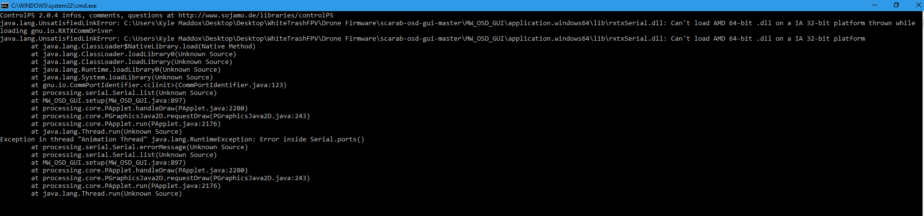 Problem getting MWOSD v.1.5 64bit GUI batch file to launch application ...