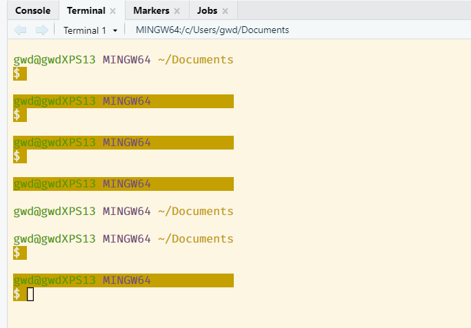 RStudio Terminal colors inverting when using other Terminal than 'cmd ...
