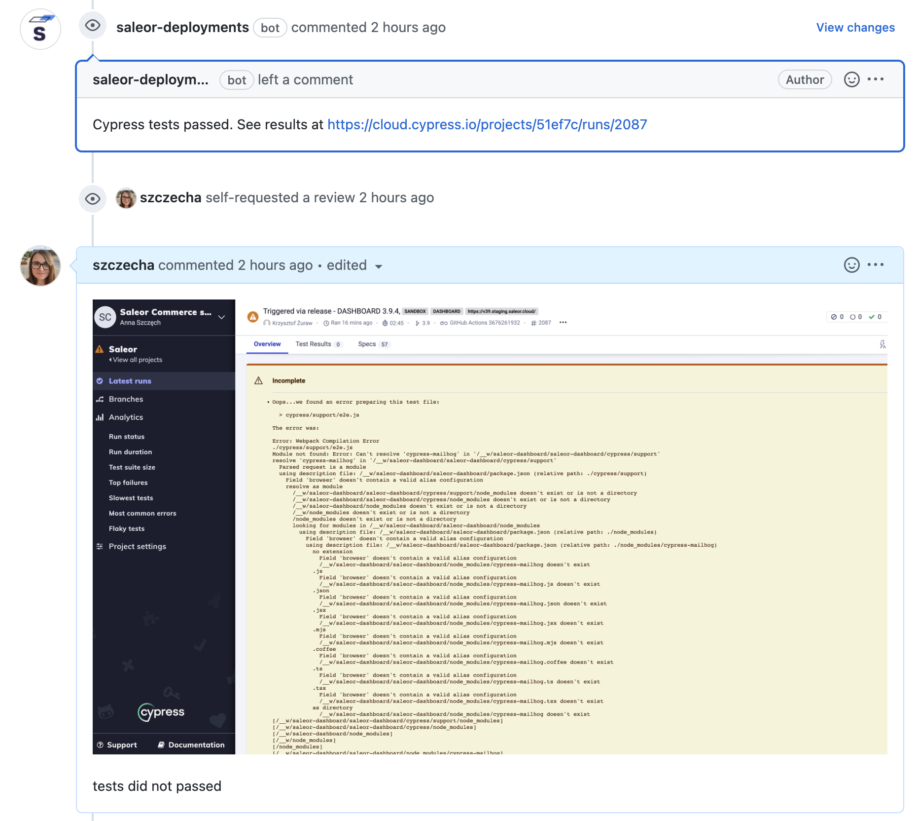 Fix Release Bot Comments When Tests Fail Due To Missingmismatch Packages · Issue 2845 · Saleor