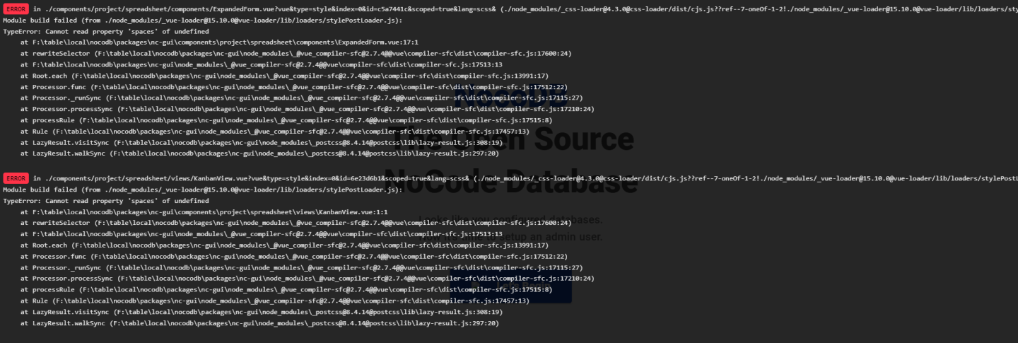An Error Does Not Exist In Spaces After Npm Run Dev Is Executed · Issue 2620 · Nocodbnocodb