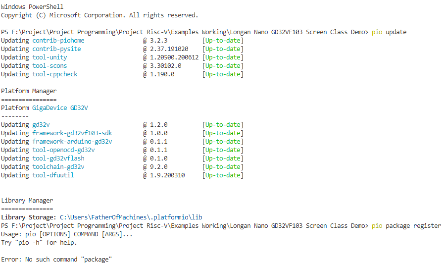 "pio lib register" is deprecated but "pio package publish" is unknown ...