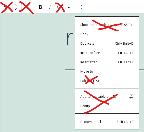 Possibility to remove some options from the `toolbar` in Gutenberg block? · Issue #33773 ...