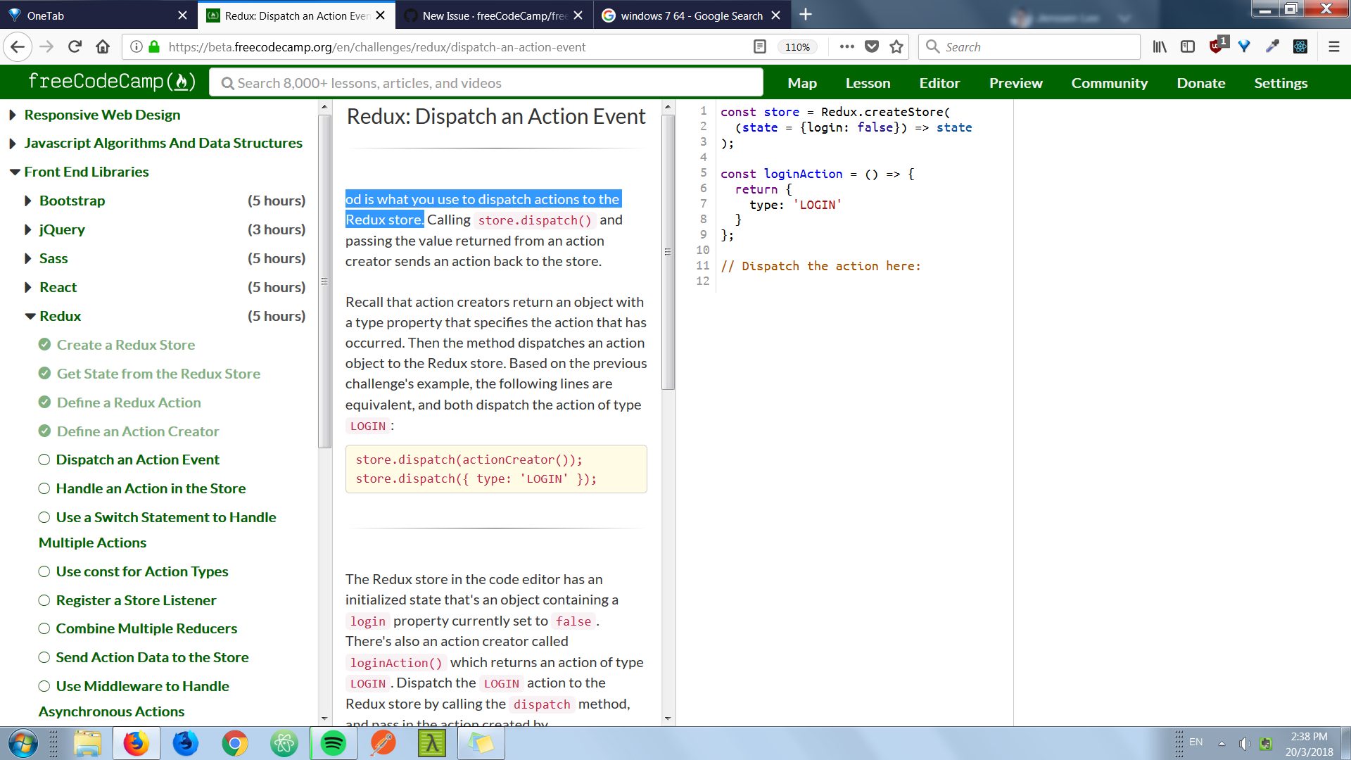 [Beta] Typo in Redux: Dispatch an Action Event · Issue #16920 · freeCodeCamp/freeCodeCamp · GitHub
