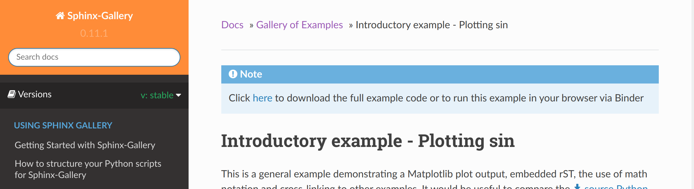 [bug] Sidebar Links Go To Different Places Than Tile Links · Issue 1065 · Sphinx Gallery Sphinx