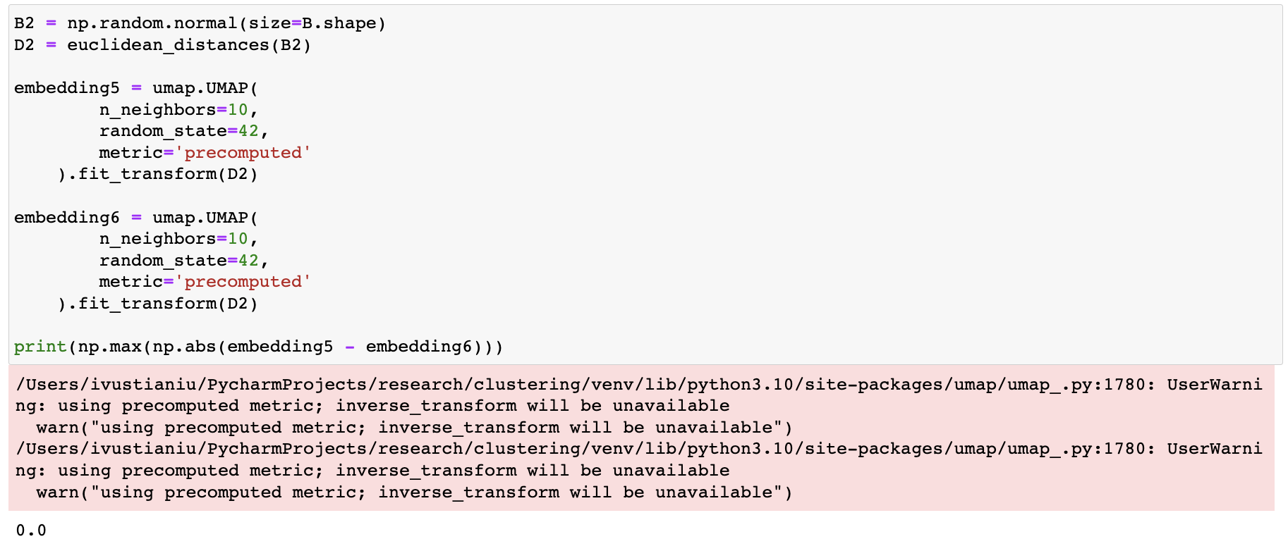 Random state doesn't work with metric='precomputed' · Issue #1021 · lmcinnes/umap · GitHub