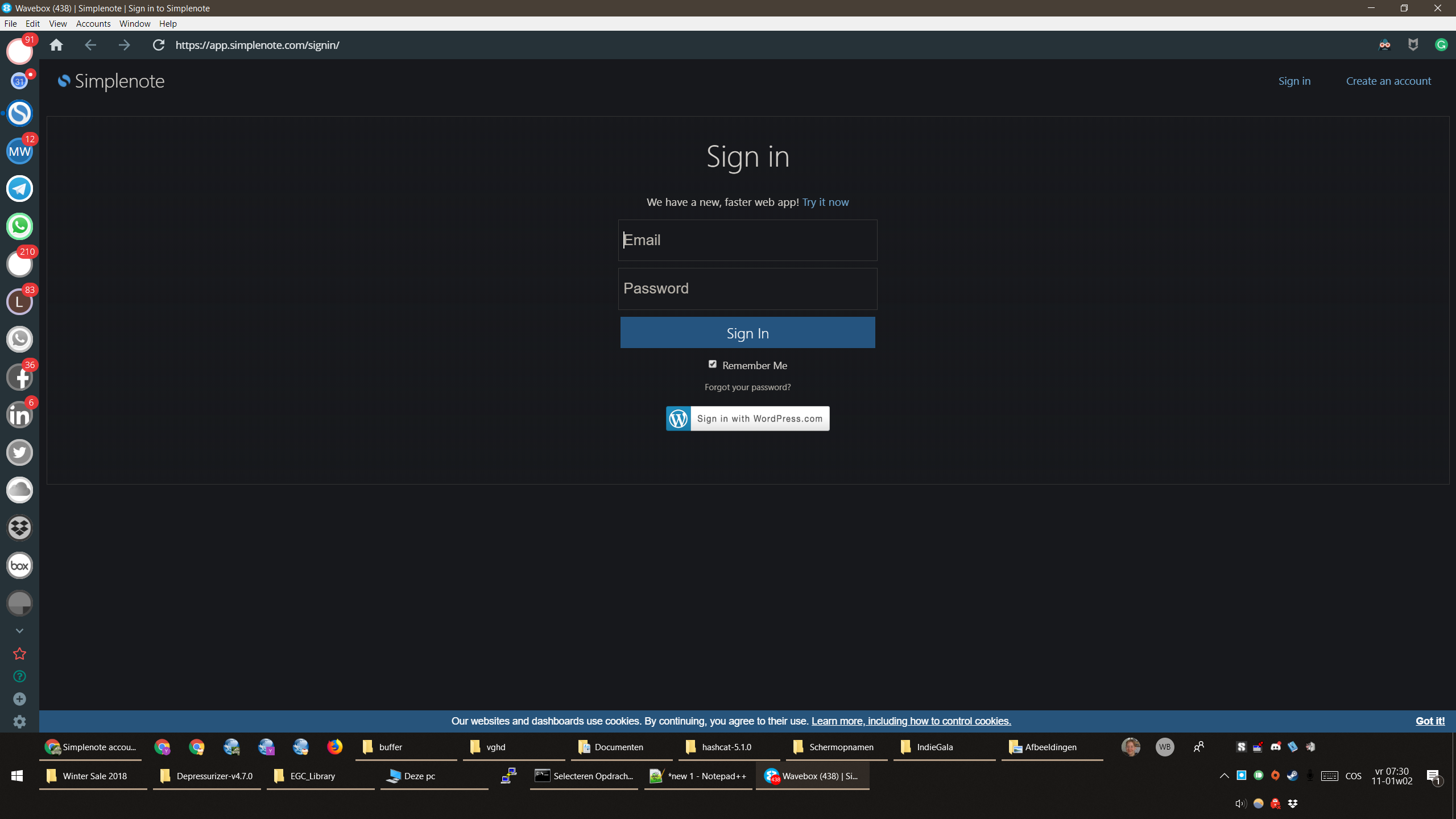 Simplenote account is not being saved, need to log in every time Wavebox loads for the first ...