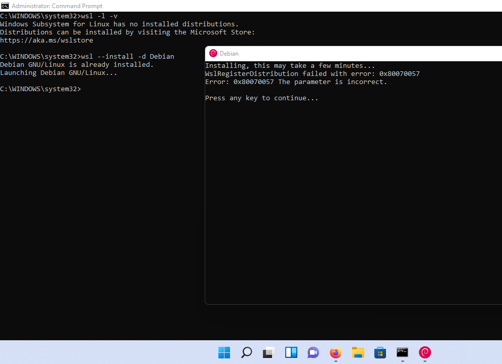 0x80070057 "The parameter is incorrect" · microsoft WSL · Discussion #8282 · GitHub