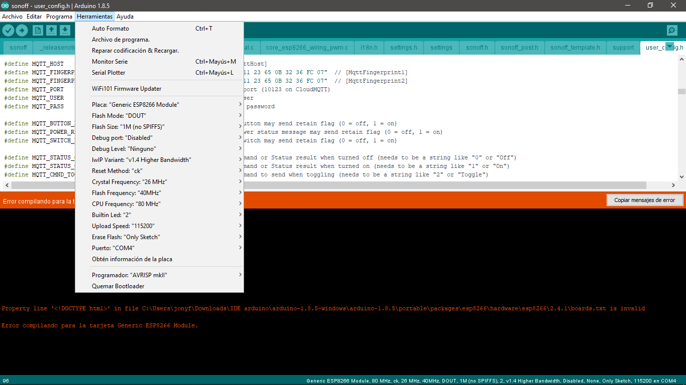 Ide Config Issue · Issue 3303 · Arendsttasmota · Github 