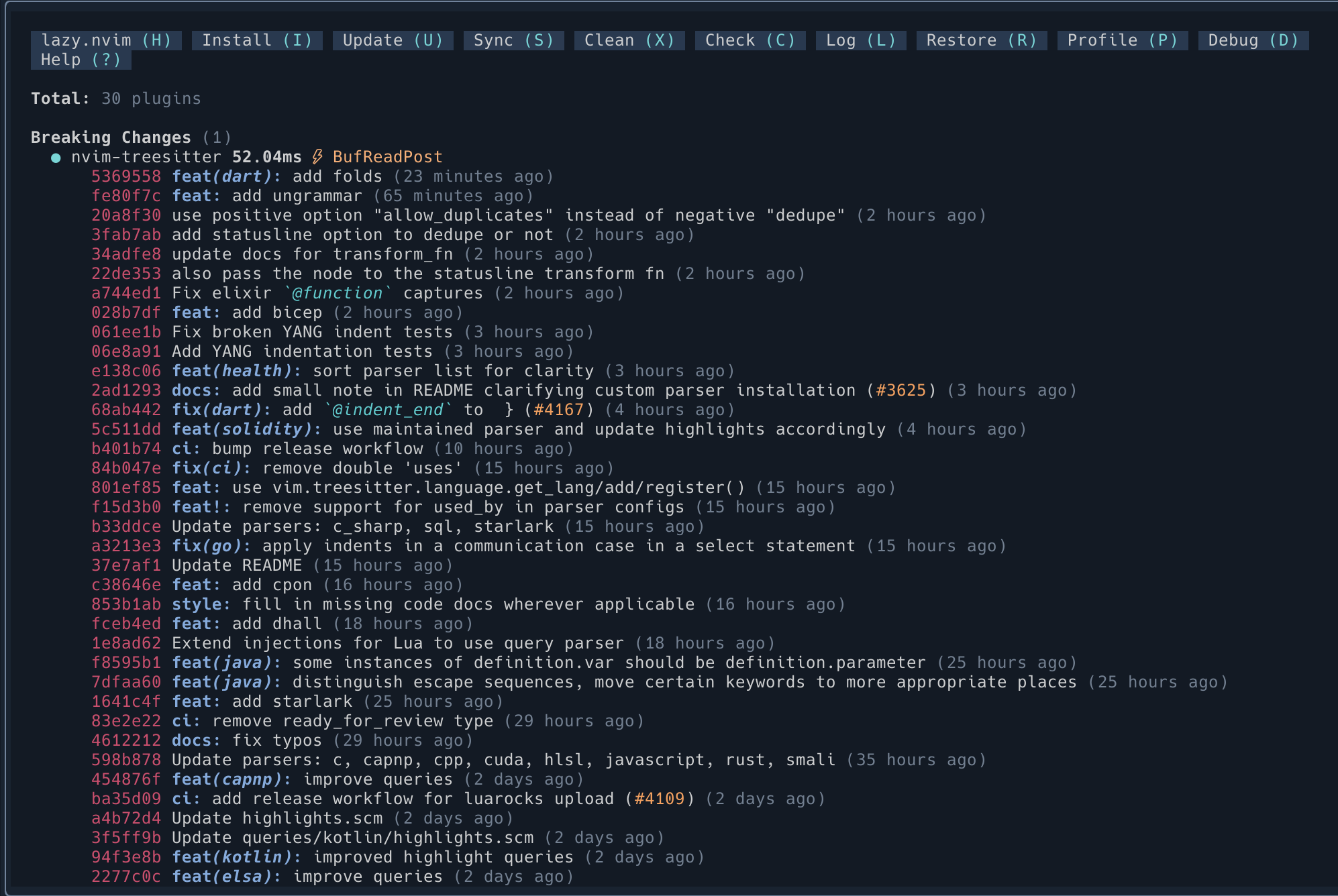 feature: highlight breaking change commits in the update screen · Issue #595 · folke/lazy.nvim ...