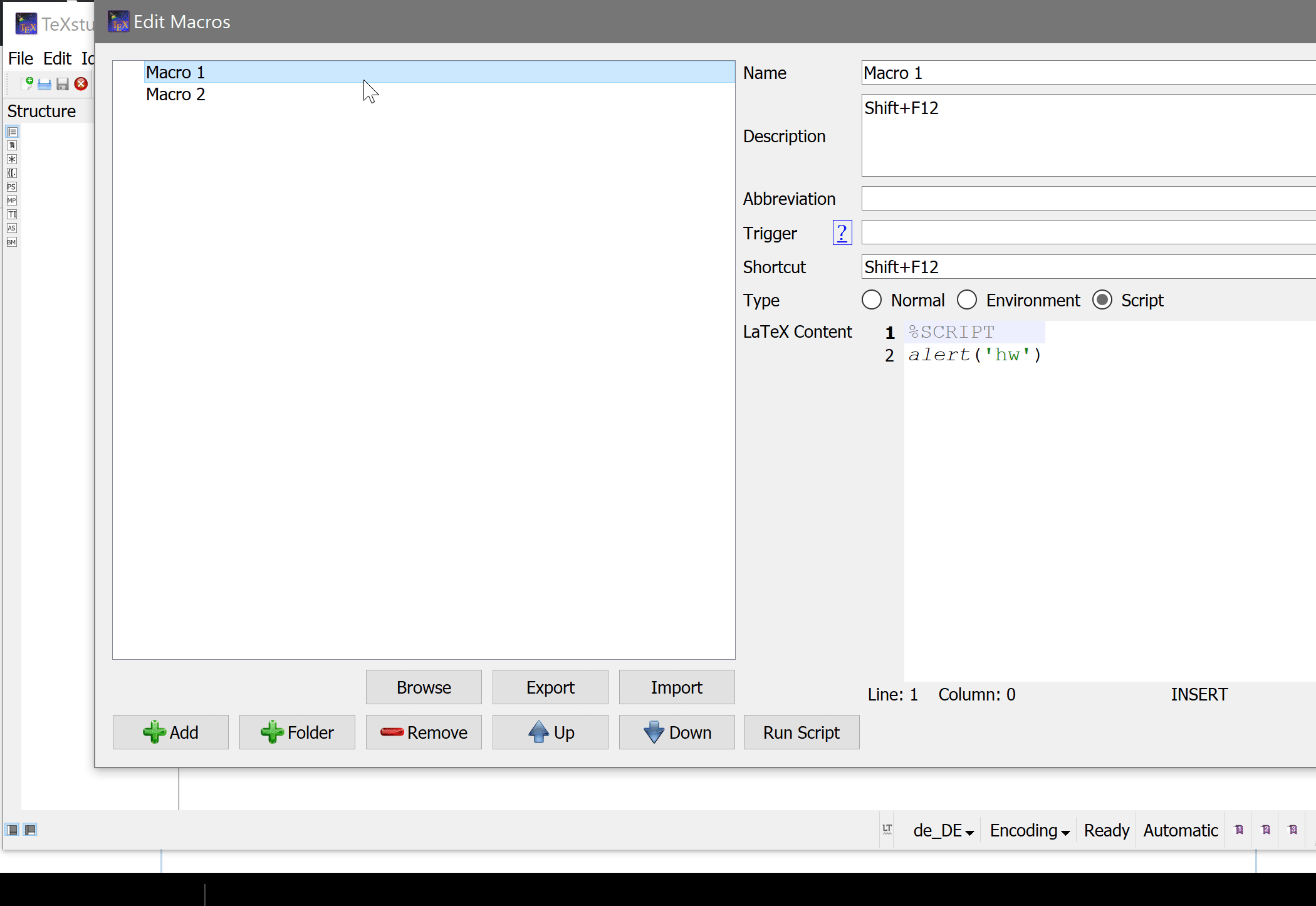 Shortcuts for new macros not propagated into menu · Issue #381 · texstudio-org/texstudio · GitHub