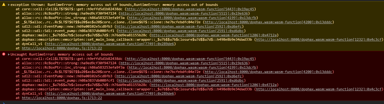 Rust+SDL2+GL: OpenGL function invocations fails with "exception thrown: RuntimeError: invalid ...