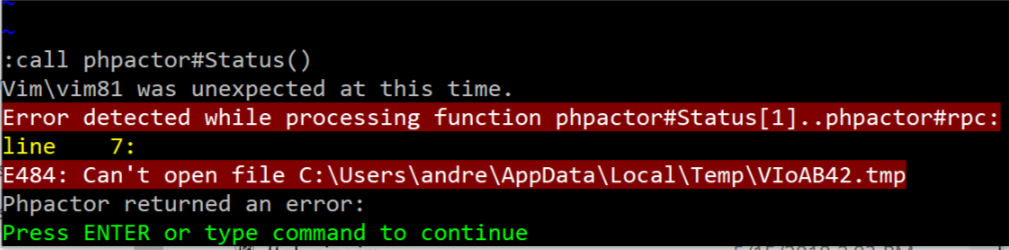 Windows gVim 8.1.1 - "phpactor returned an error" · Issue #564 · phpactor/phpactor · GitHub