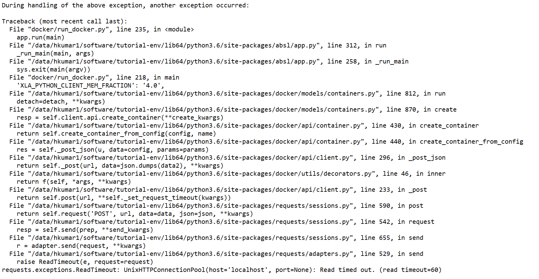 While Running Alphafold2 Requests Exceptions Readtimeout Unixconnectionpool Host