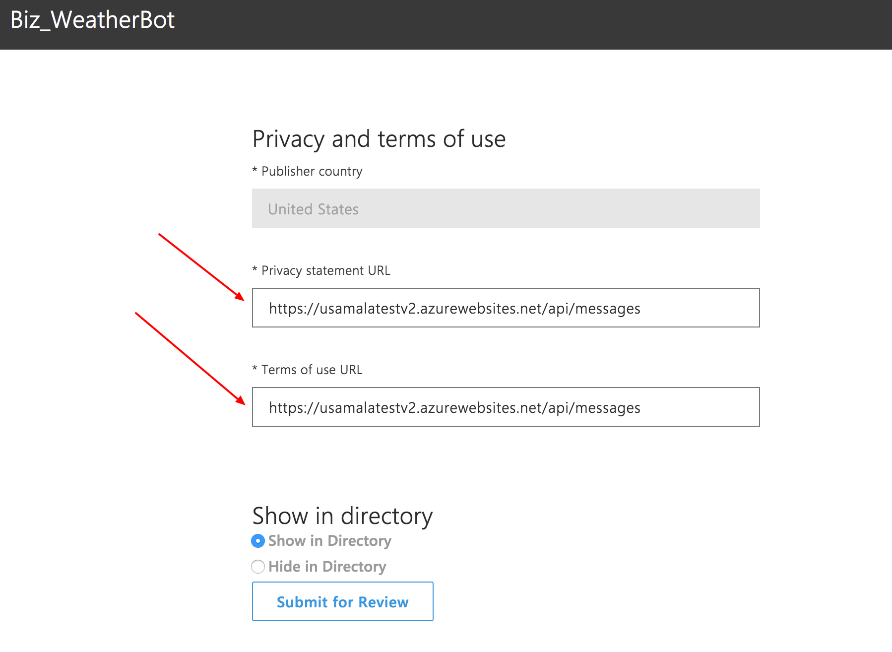 [Skype] I am trying to publish my demo bot to Skype Channel, by I am getting an error: · Issue ...