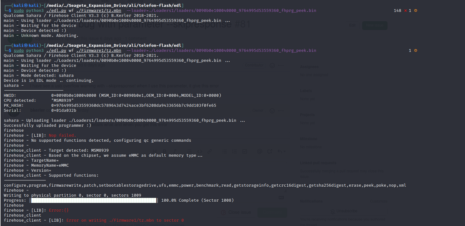 a Usb Overflow bug with parameter --skipresponse · Issue #81 · bkerler/edl · GitHub