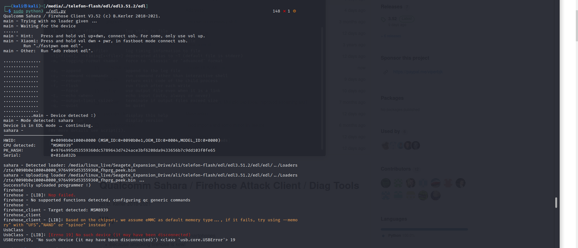 USBError(19, 'No such device (it may have been disconnected)') 19 · Issue #130 · bkerler/edl ...