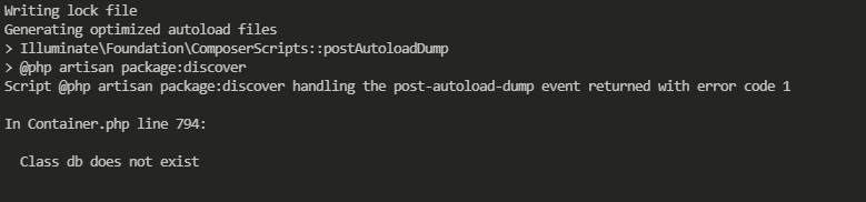Class db does not exist · Issue #156 · codestudiohq/laravel-totem · GitHub