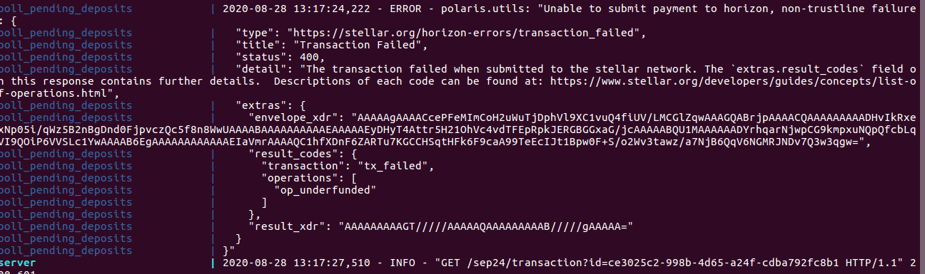 Deposit transaction is not confirmed · Issue #296 · stellar/django-polaris · GitHub