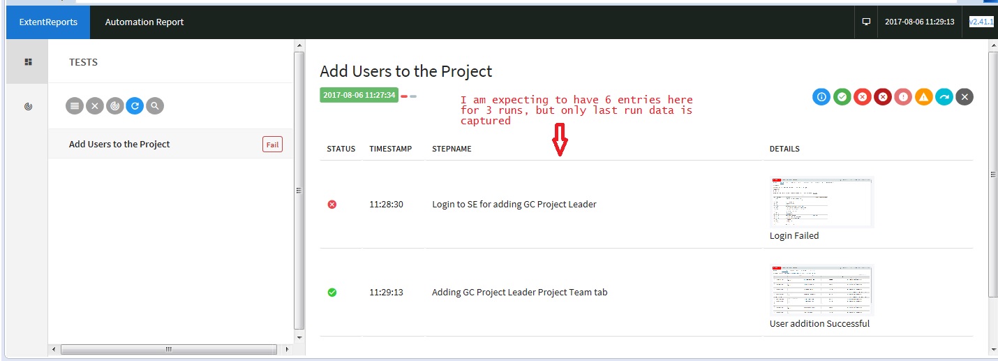 How To Capture All Runs In Extent Report From Parameterized Class Having A Single Test Method
