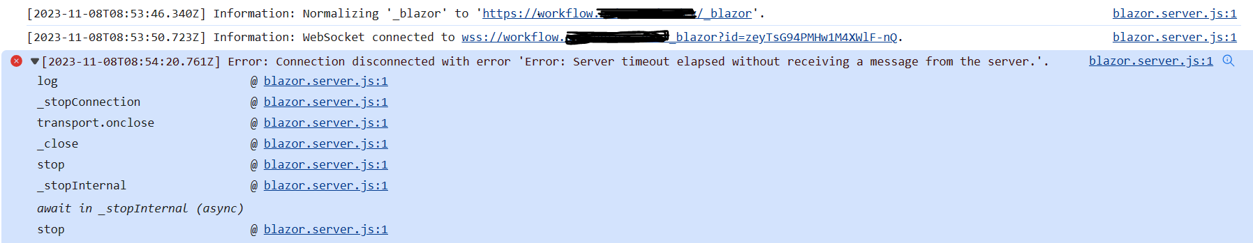 Blazor Socket connection repeatedly disconneting after some period · elsa-workflows elsa-core ...