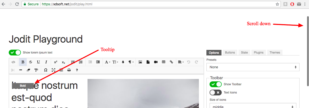 Toolbar tooltip behaviour after page scroll down · Issue #76 · xdan/jodit · GitHub
