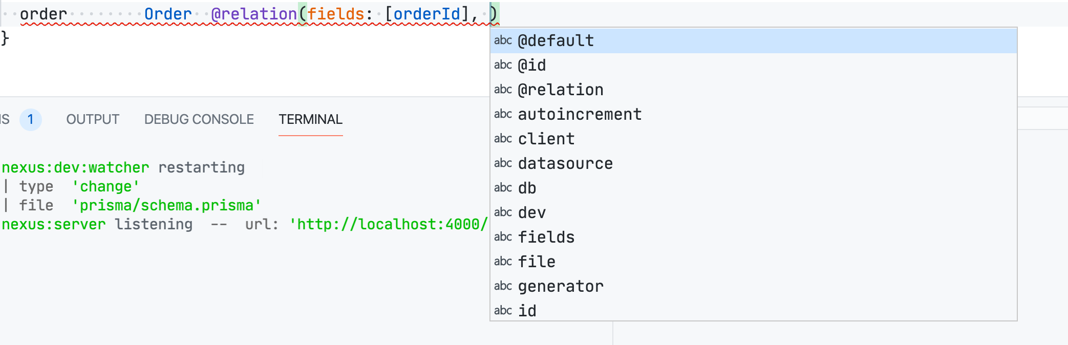 Auto-completion for relation directive shows wrong suggestions · Issue #189 · prisma/language ...