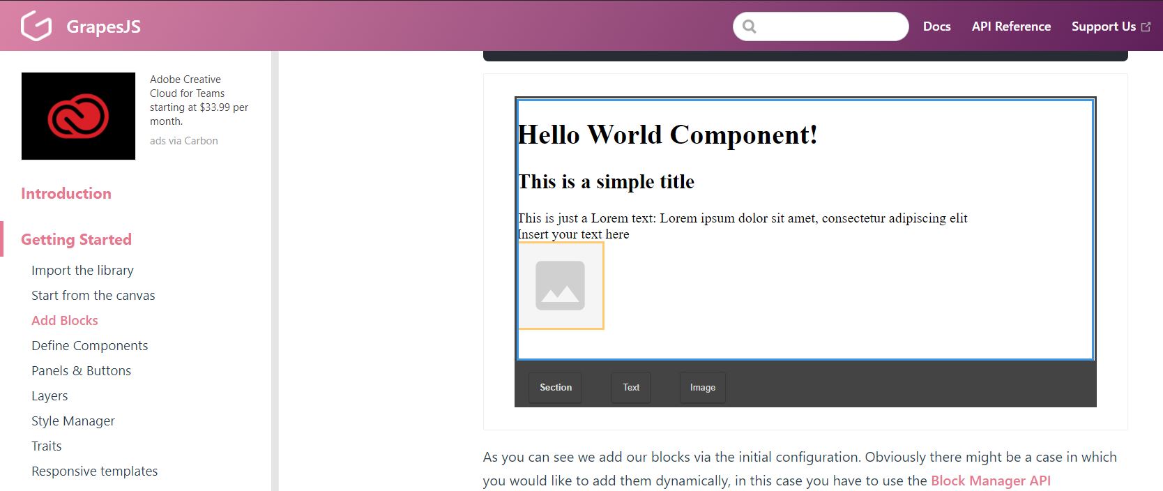 BUG: Getting Started Docs example is static · Issue #3101 · GrapesJS/grapesjs · GitHub