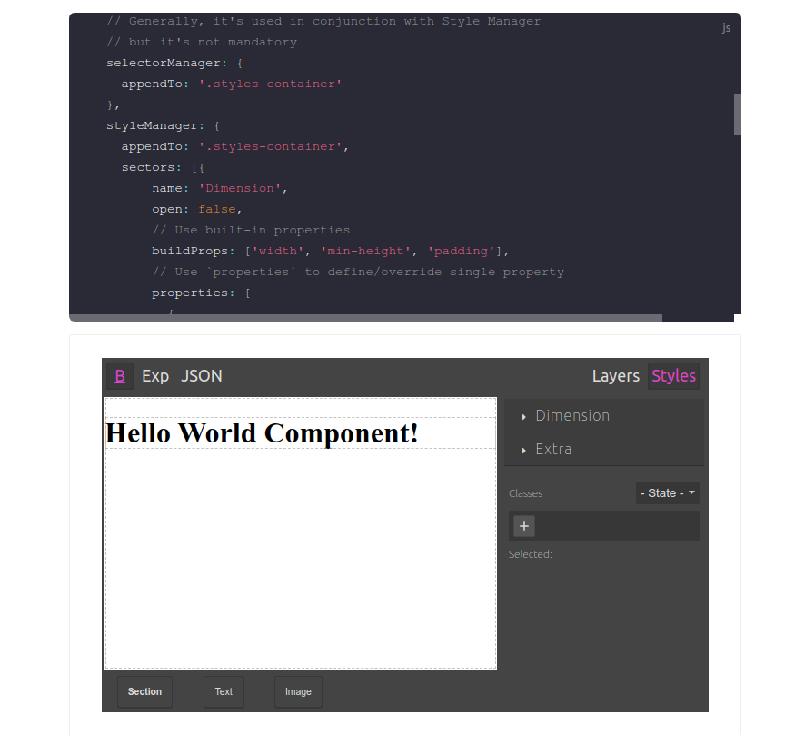 QUESTION: Position of selector manager. · Issue #3151 · GrapesJS/grapesjs · GitHub