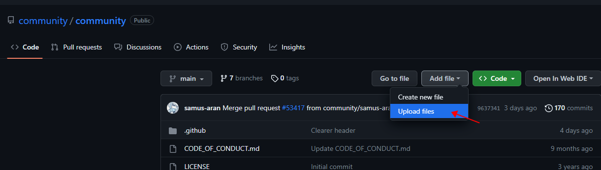 How to upload a file in a third party, go to the relevant path of the corresponding branch to ...