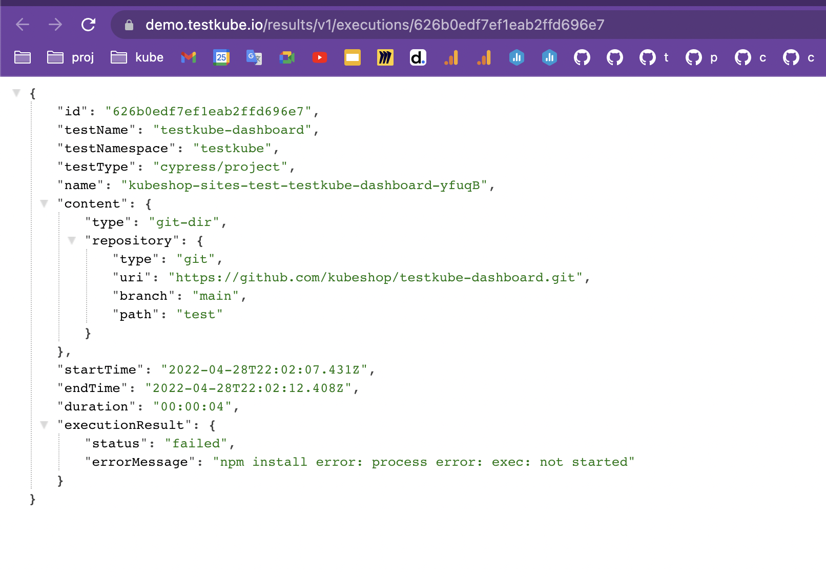 Dashboard Add Error Message Somewhere In Case Of Failing Test · Issue 1415 · Kubeshop