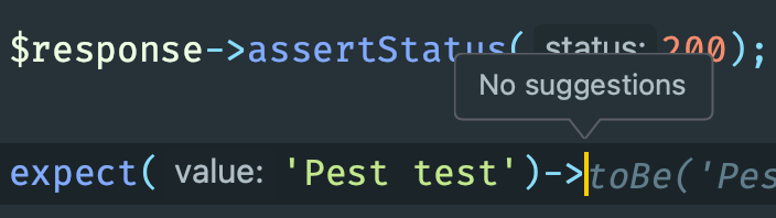 No Pest\Expectation suggestions in Pest 2.13 in Laravel 10 · Issue #903 · pestphp/pest · GitHub